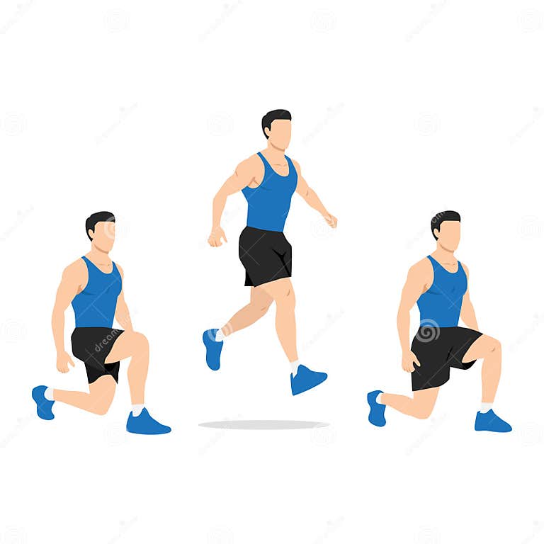 Man Doing Split Alternating Squat Jumps Exercise Stock Vector ...