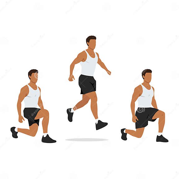 Man Doing Split Alternating Squat Jumps Exercise Stock Illustration ...