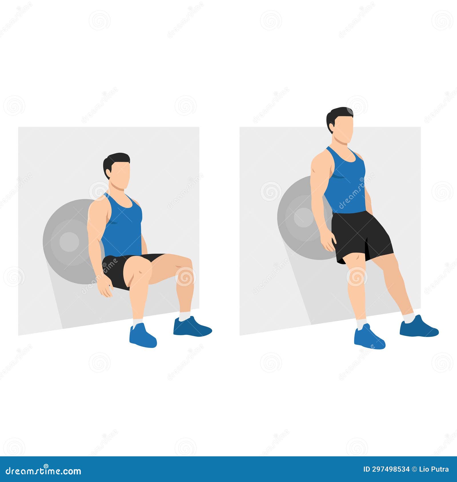 Man Doing Stability or Swiss Ball Wall Squat Exercise Stock Vector ...