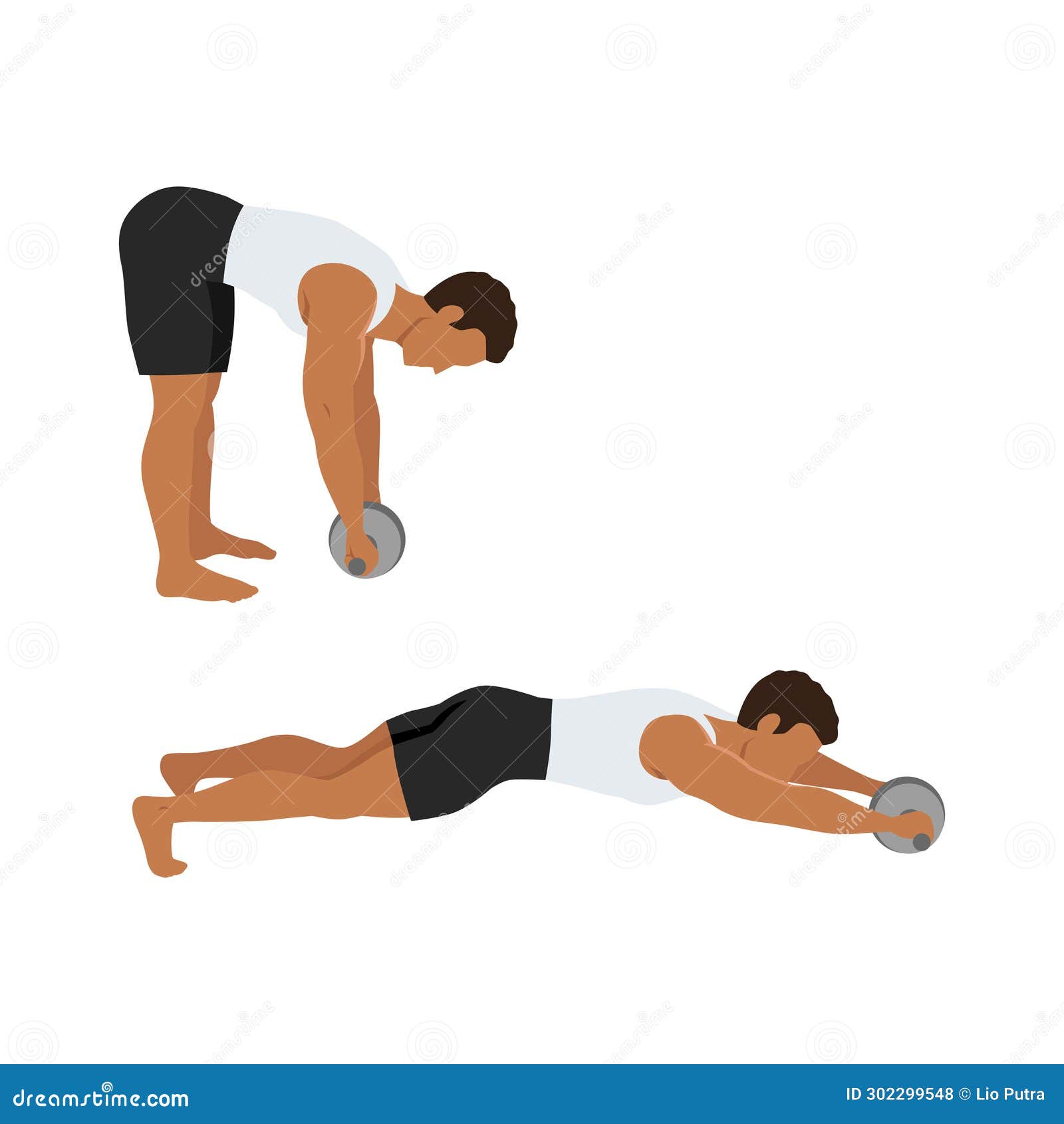 Man Doing Standing Abdominal Roller Exercise Side View Stock Vector ...