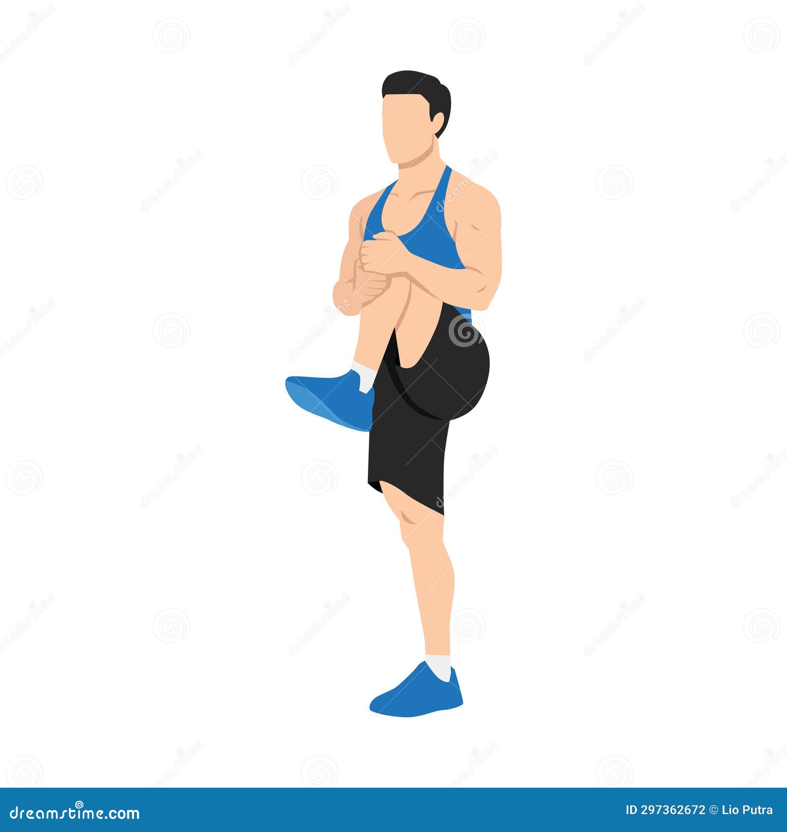 Man Doing Standing Knee Hugs Exercise Stock Illustration - Illustration ...