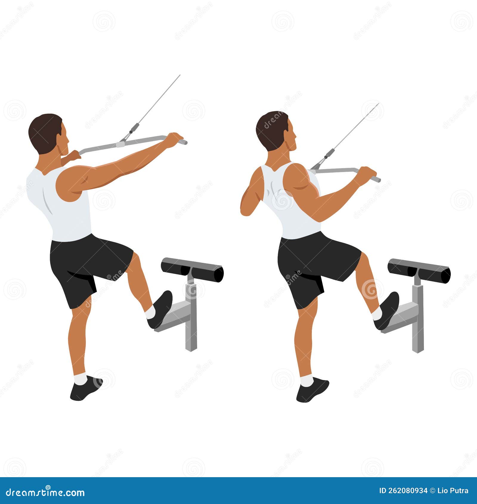 Man Doing Standing Lat Pulldown Exercise. Flat Vector Illustration ...