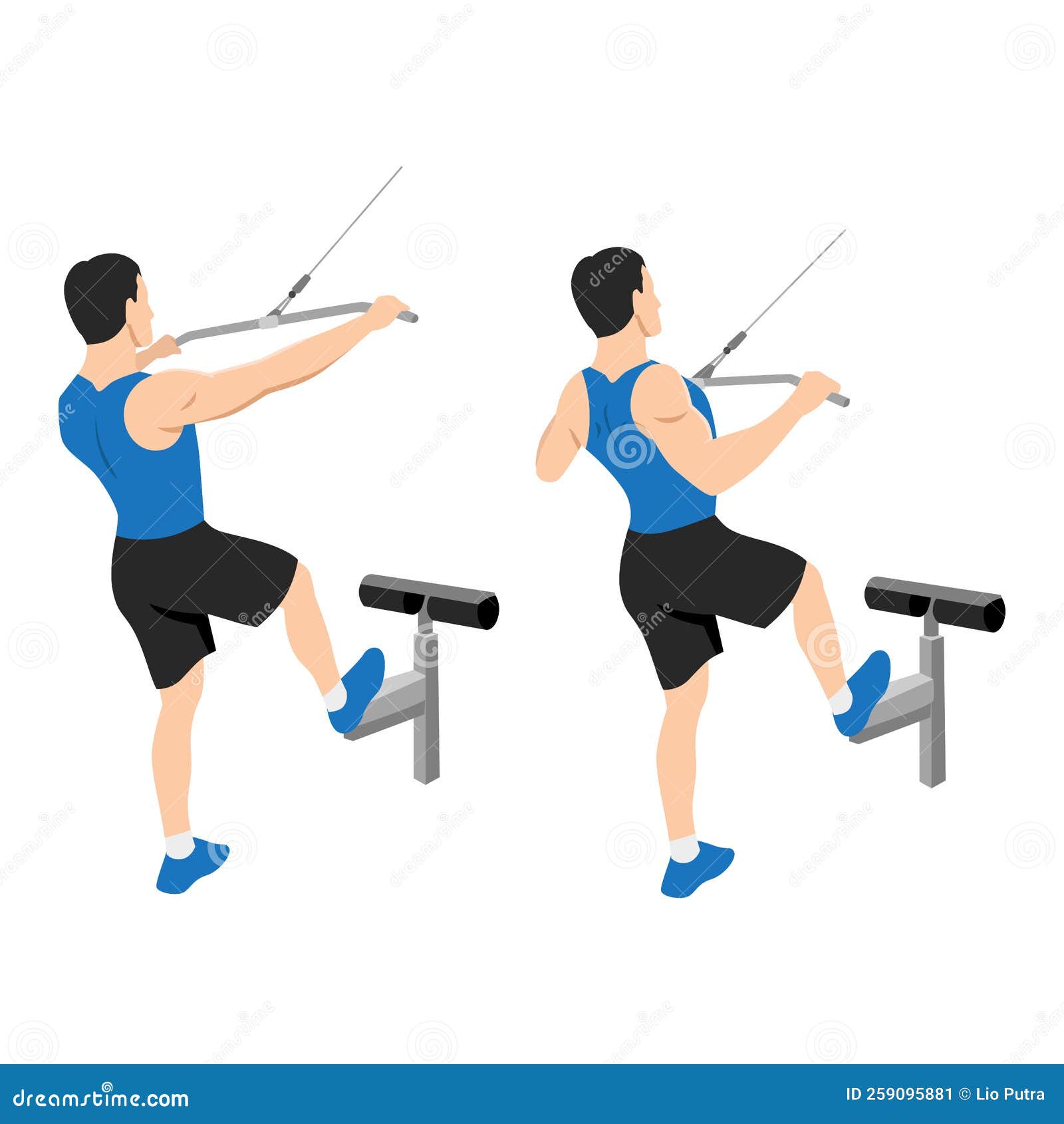 Man Doing Standing Lat Pulldown Exercise. Flat Vector Illustration ... Man Doing Standing Lat Pulldown Exercise. Flat Vector Illustration ...