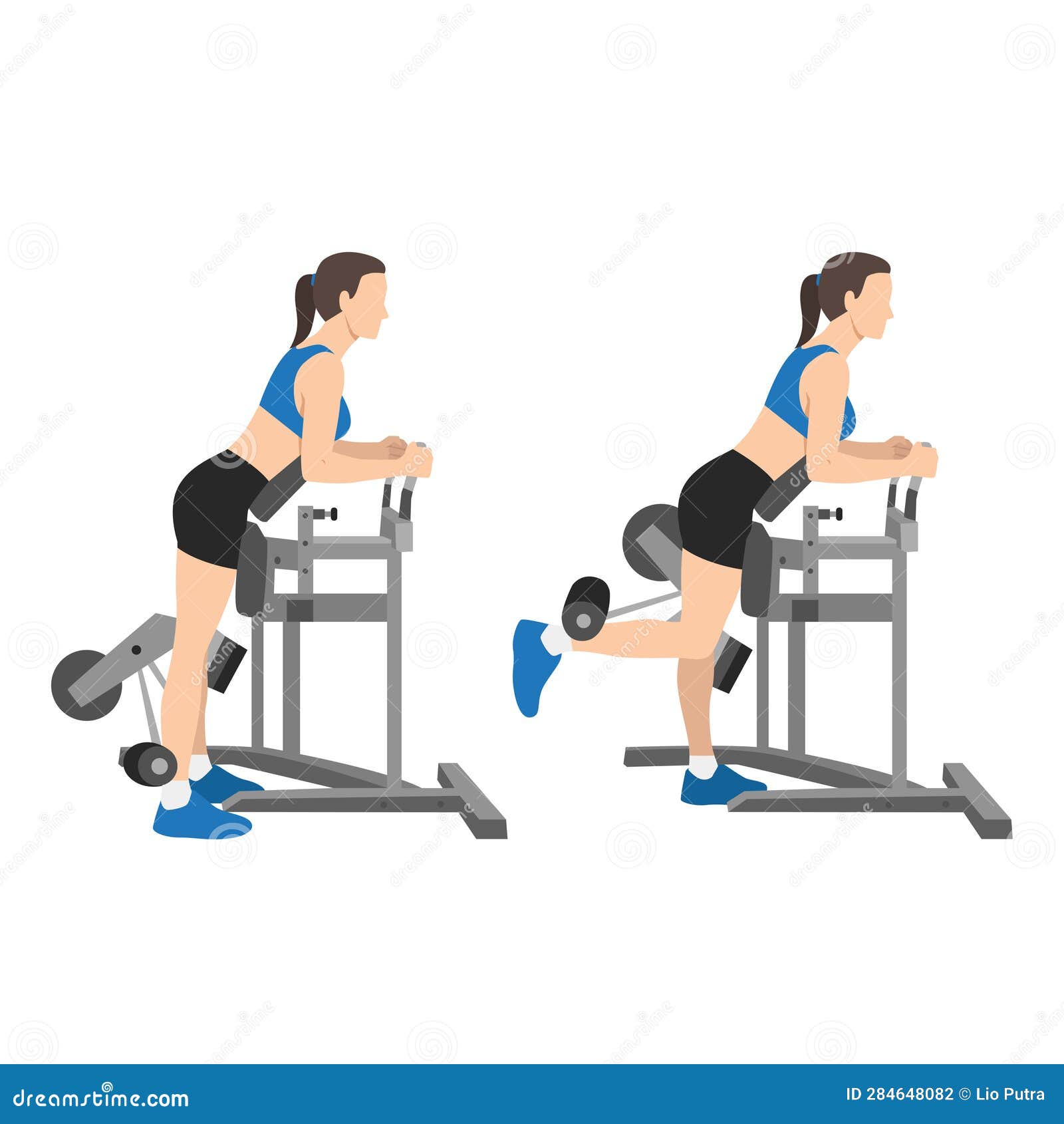 Woman Doing Standing Leg Hamstring Curls Machine Stock Vector ...