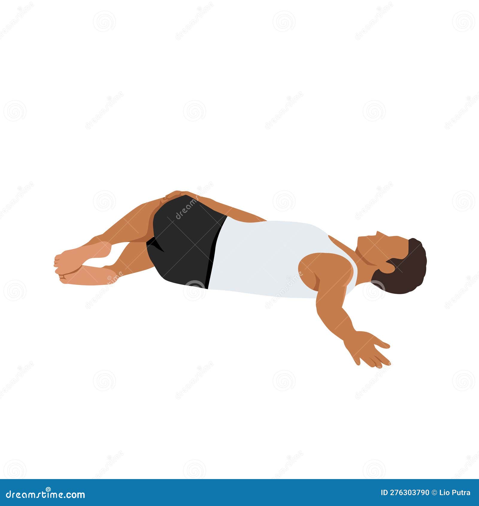Man Doing Supta Matsyendrasana Yoga Pose, Reclined Spinal Twist Pose ...