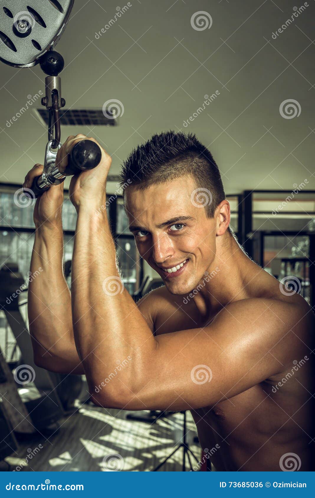 Man Doing Triceps Pull Downs Stock Photo - Image of energy, heavy: 73685036