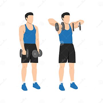 Man Doing Upright Dumbbell Rows Exercise Stock Illustration ...