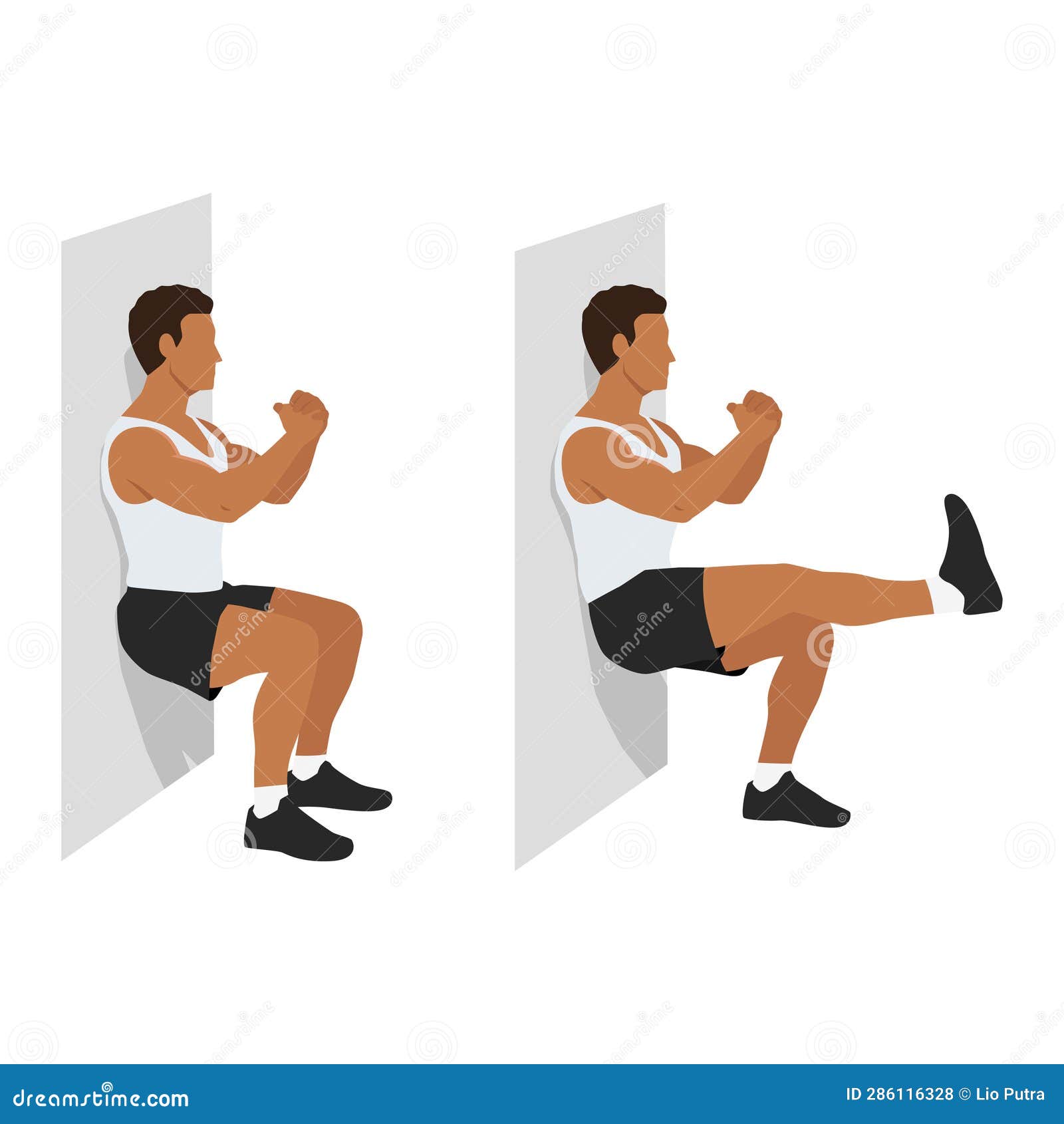 Man Doing Wall Sit Exercise. Flat Vector Illustration Isolated ...