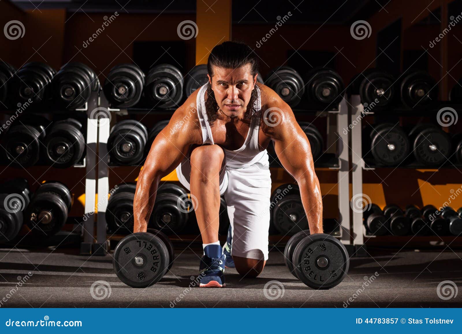Man Doing Workout with Barbell Stock Image - Image of hand, adults ...