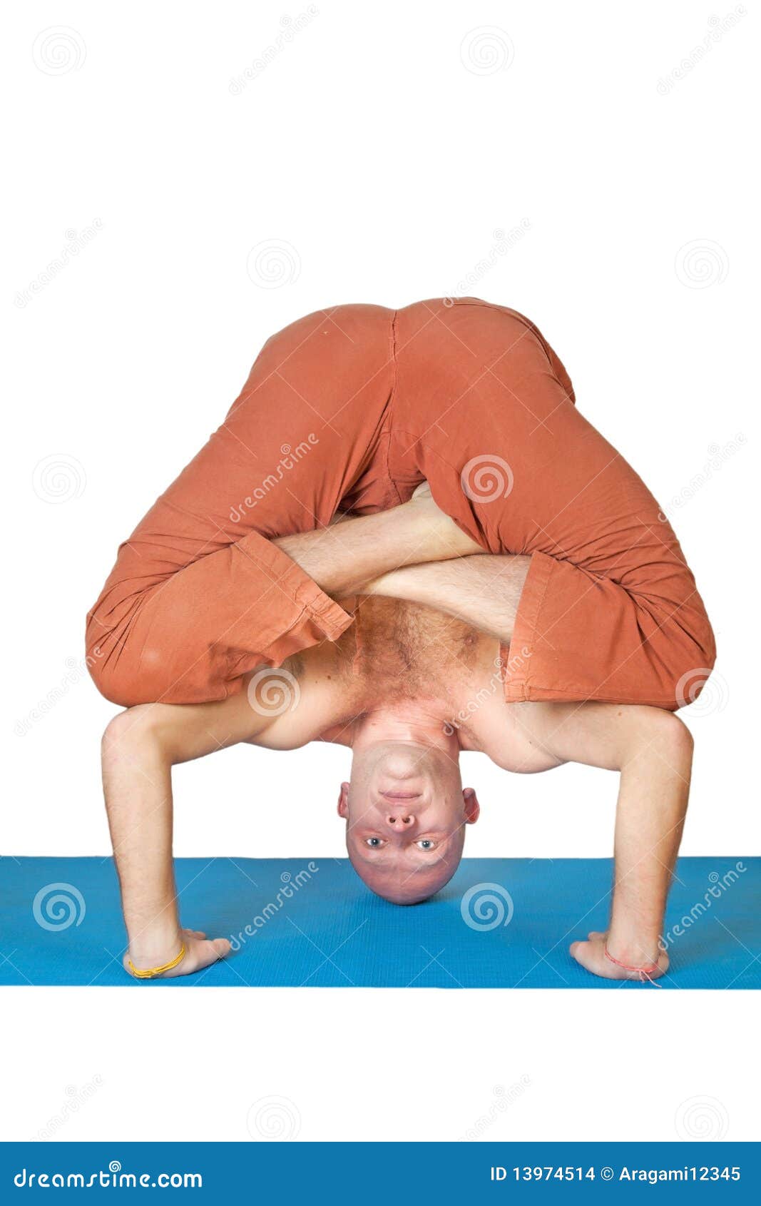 Man Doing Yoga Exercise Isolated on White Stock Photo - Image of ...