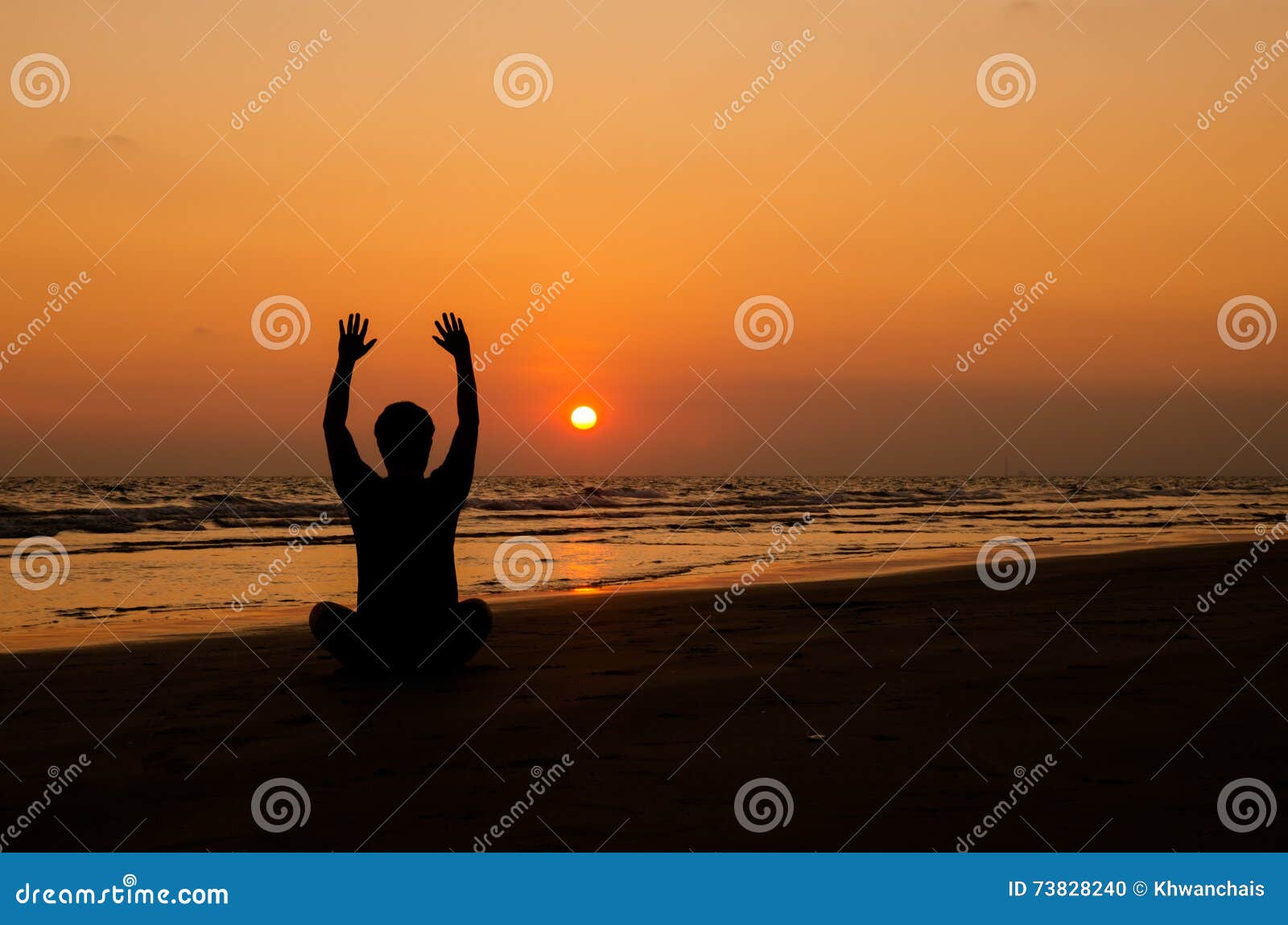 Man Doing Yoga Exercise at Sunset Beach Stock Photo - Image of namaskar ...