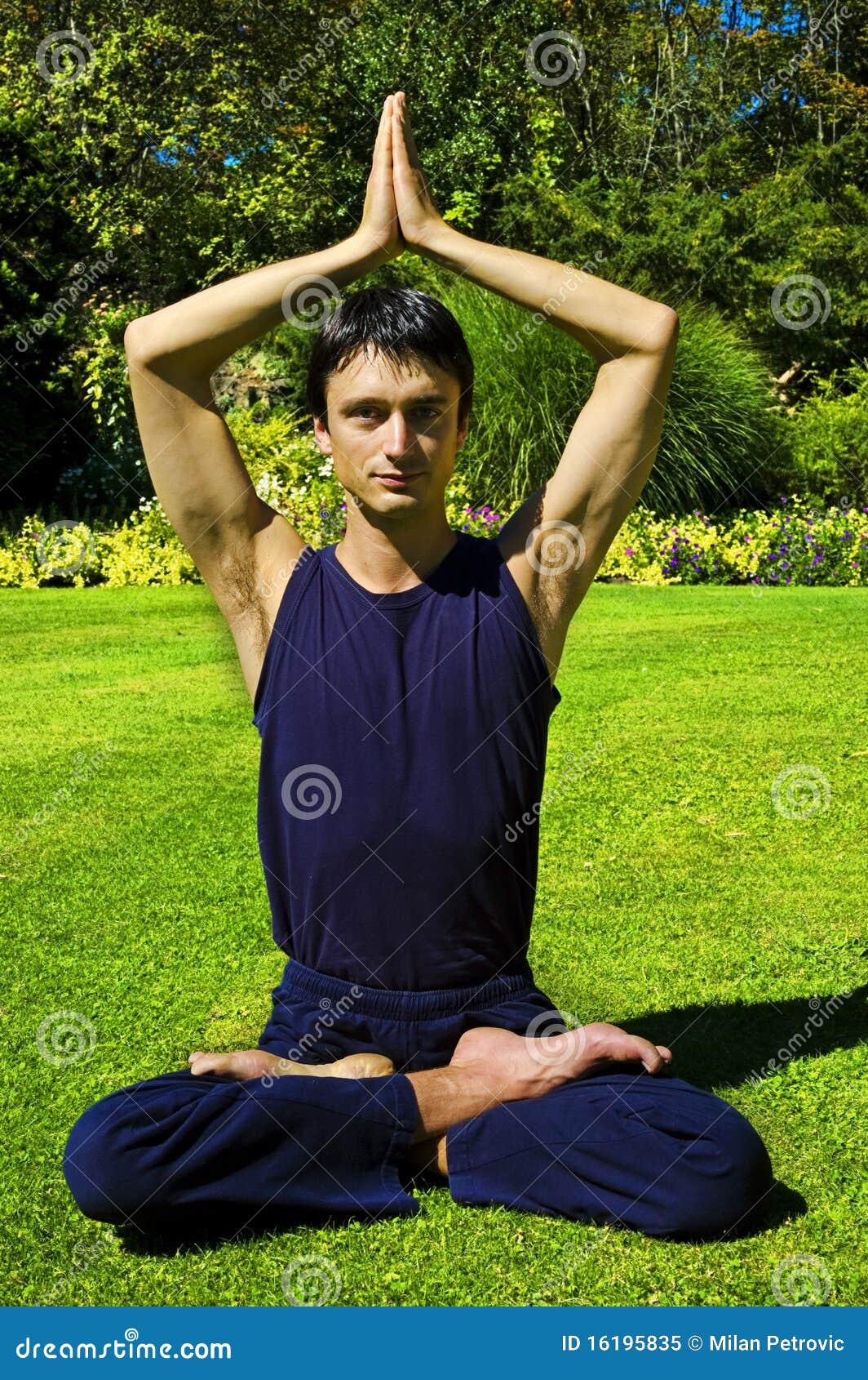Man doing yoga in nature. stock image. Image of contemplation - 16195835