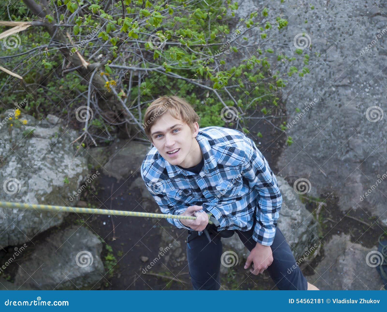 Man Down on the Rope after Climbing Up. Stock Image - Image of hang ...