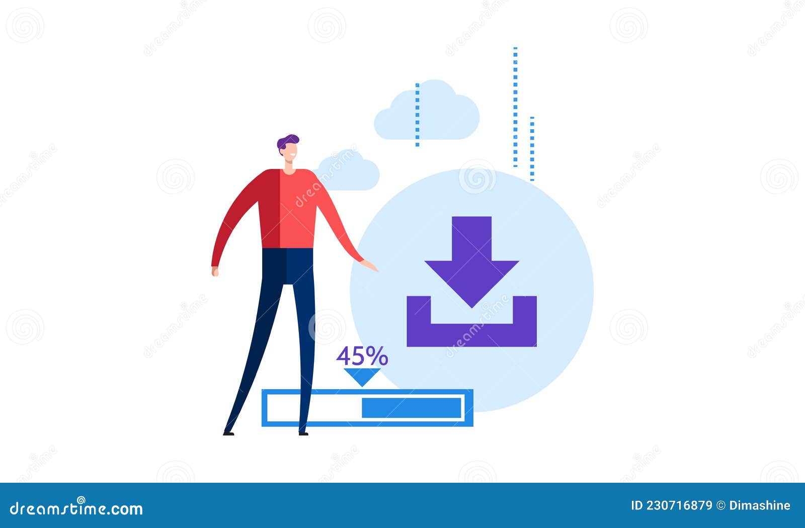 Man Downloading Document. Progress Bar Stock Vector - Illustration of ...
