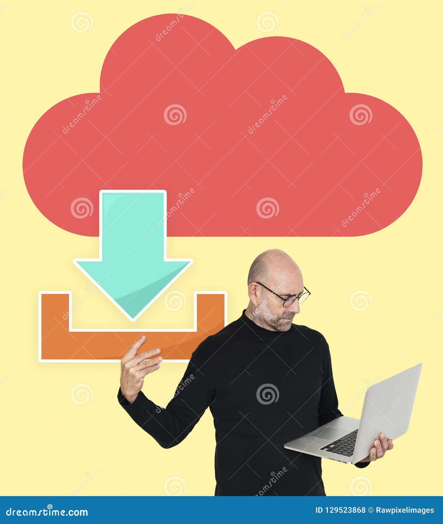 Man Downloading Files from a Cloud Stock Illustration - Illustration of ...