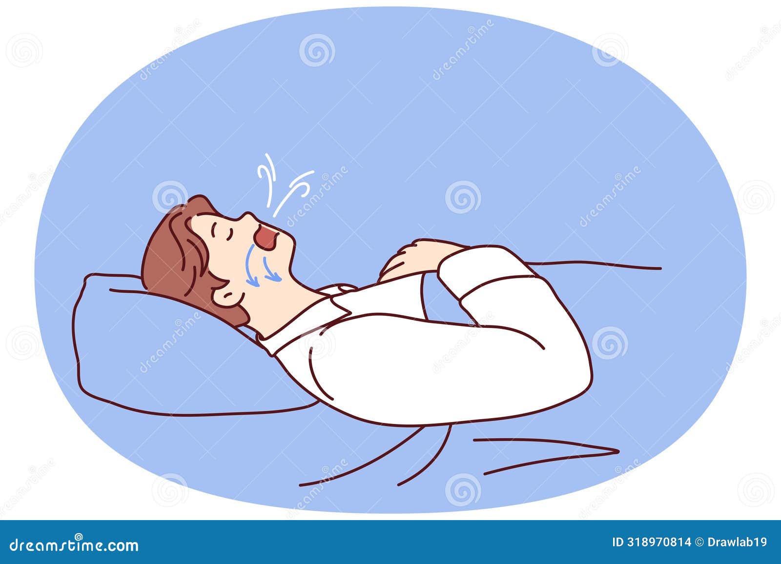 Man Dozing on Back in Bed Snores and Has Problems during Obstructive ...