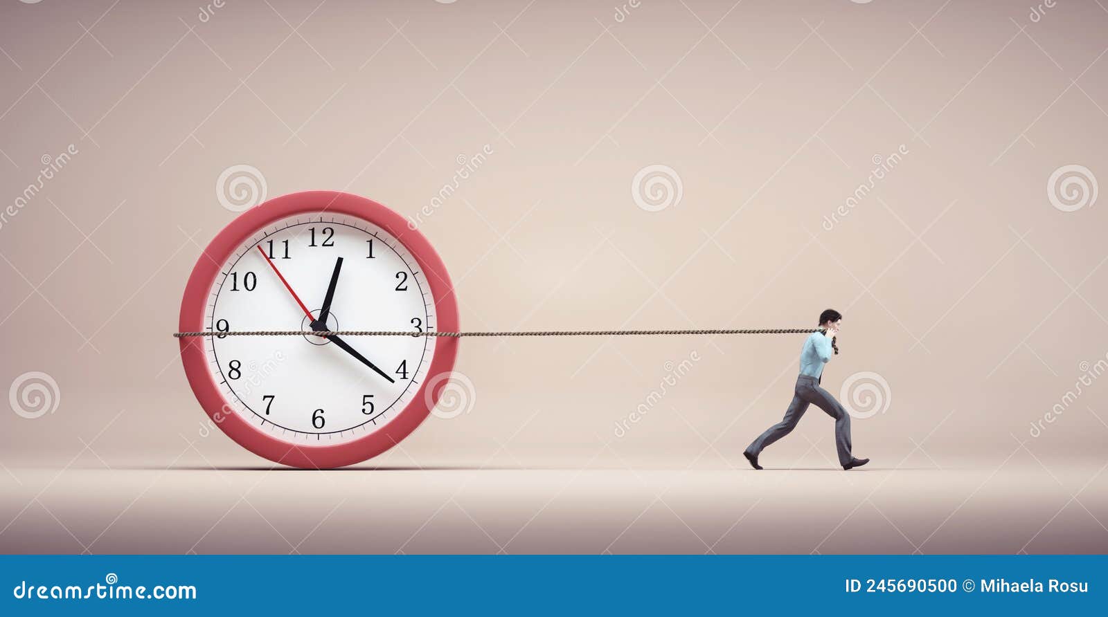 Man Drag a Clock with a Rope Stock Illustration - Illustration of loss ...