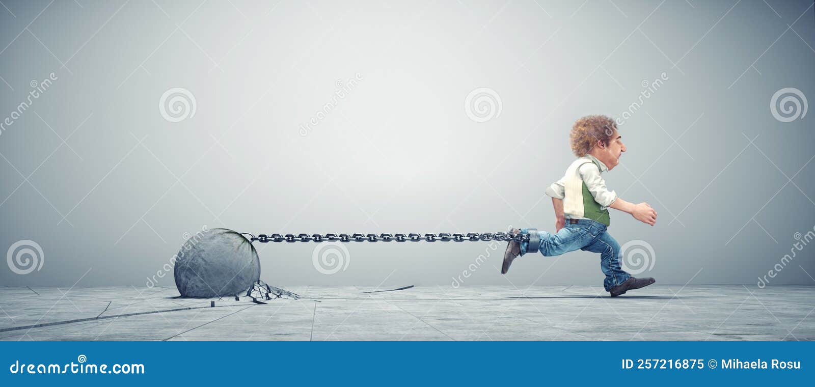 Man Dragging a Ball and Chain. the Burden of Financial Debt Stock ...