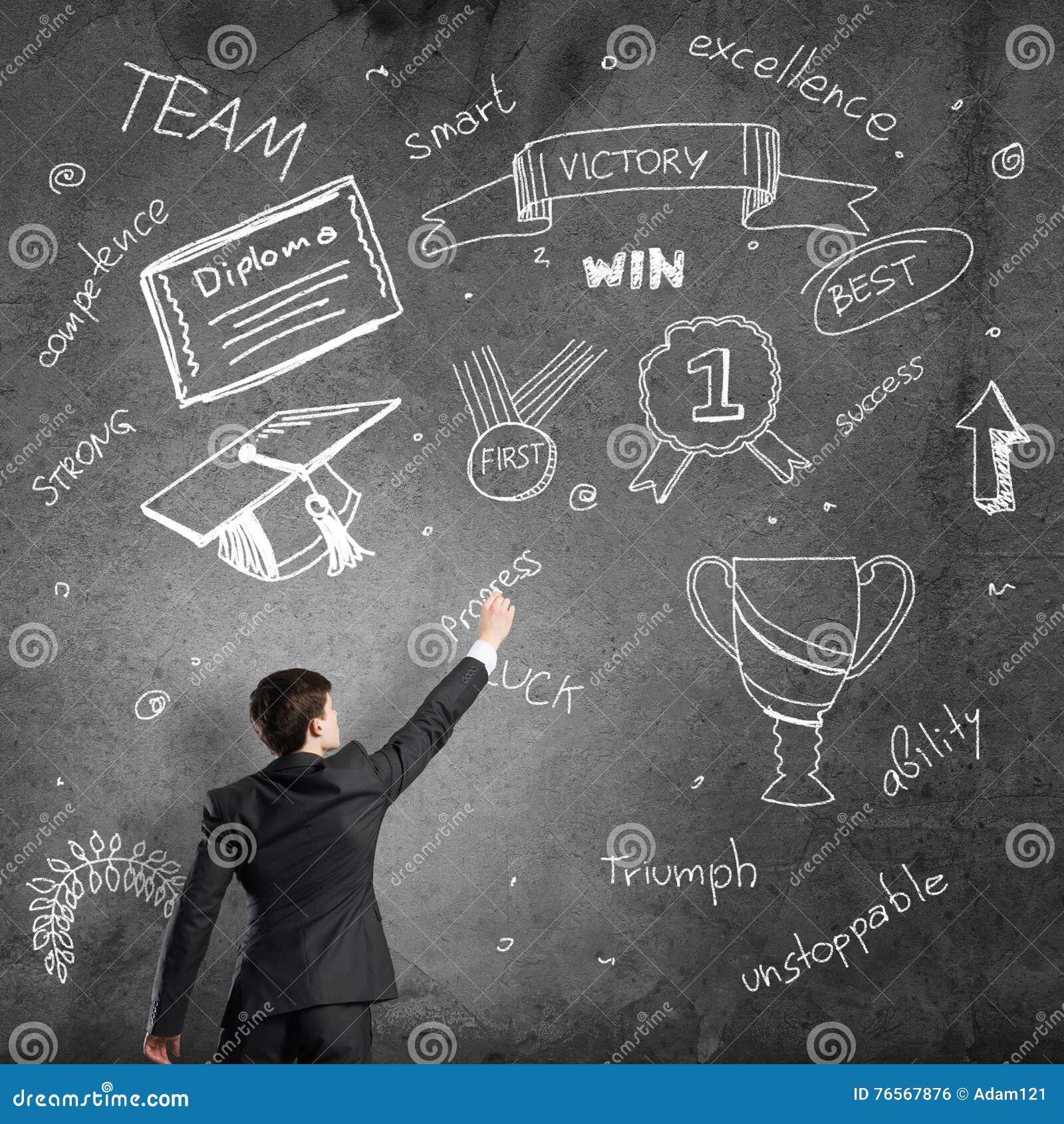 Man draw on chalkboard stock photo. Image of concept - 76567876