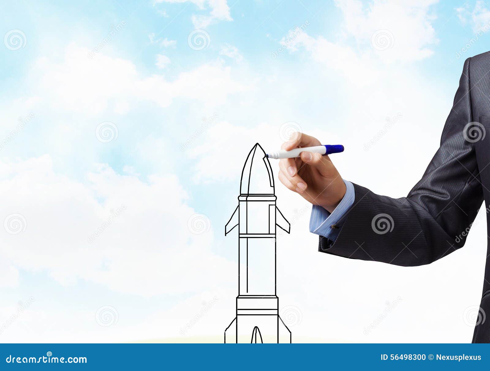 Man draw rocket stock photo. Image of concept, build - 56498300