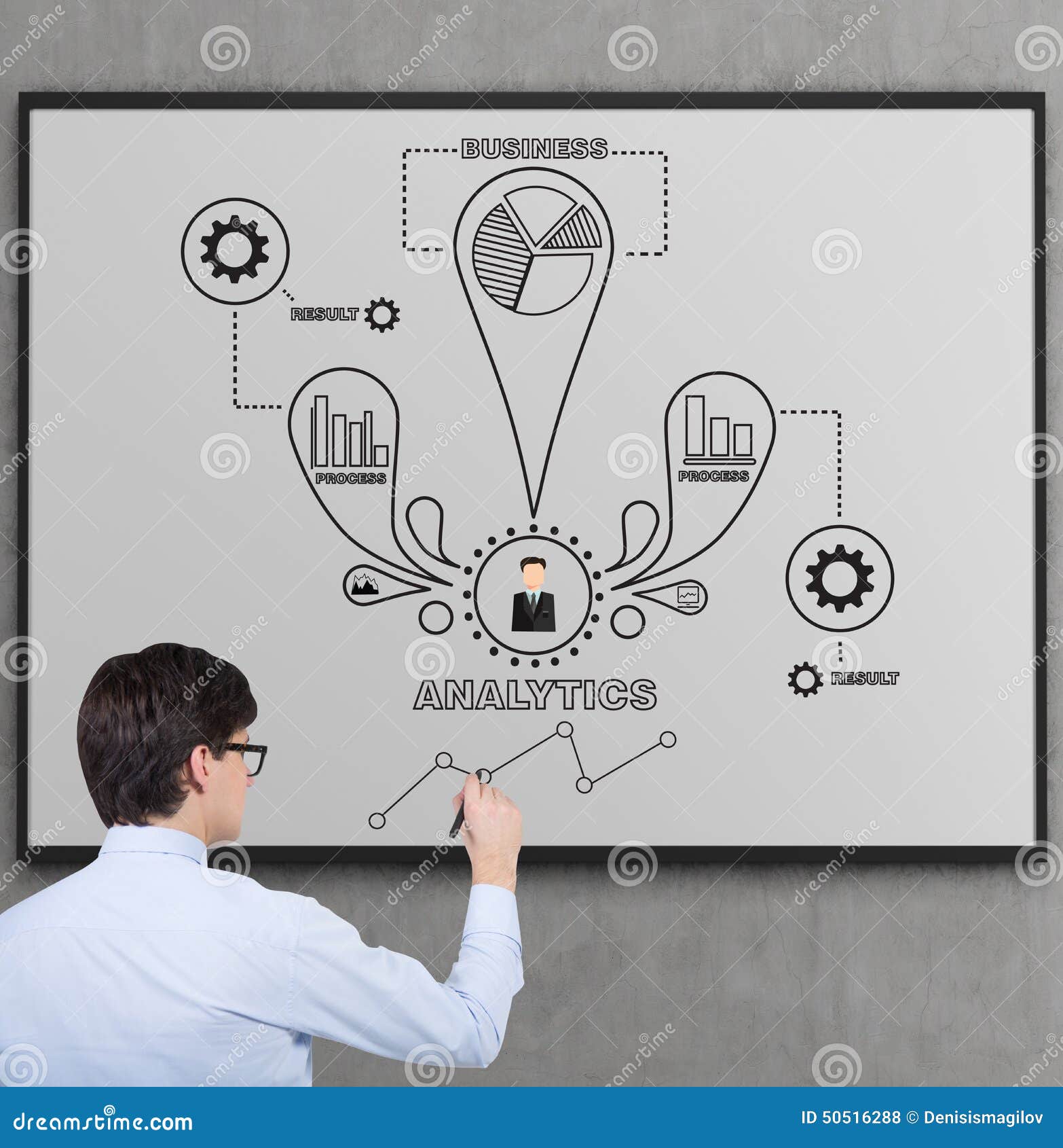 Man Drawing Analytics Schem Stock Photo - Image of diagram, graphic ...