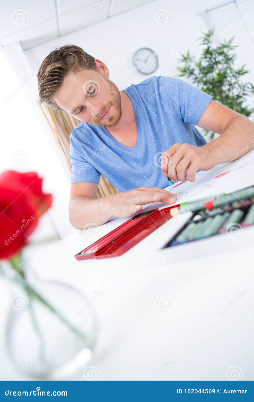Man drawing as hobby stock image. Image of hobby, home - 102044569