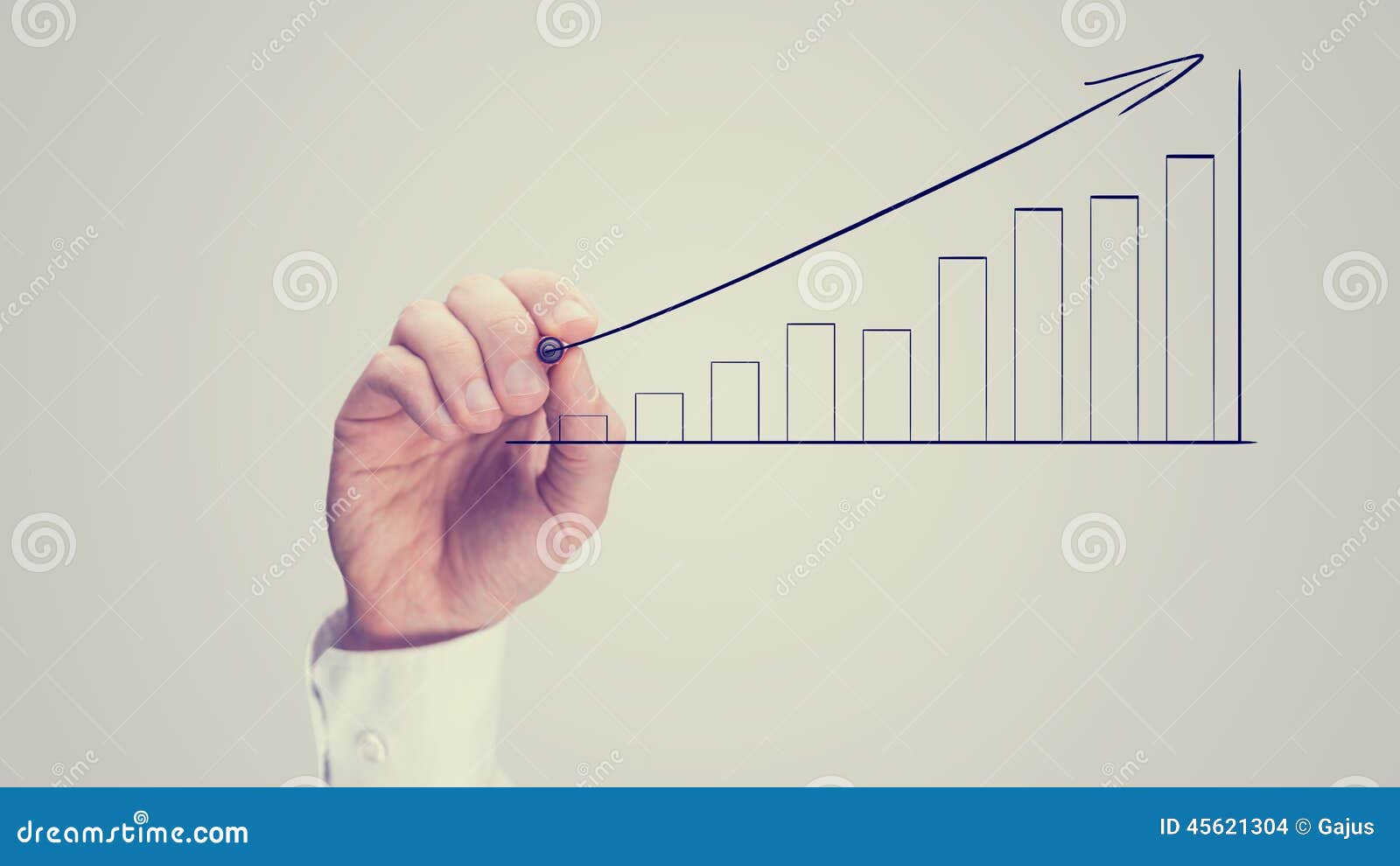 Man Drawing an Ascending Bar Graph Stock Photo - Image of plan ...