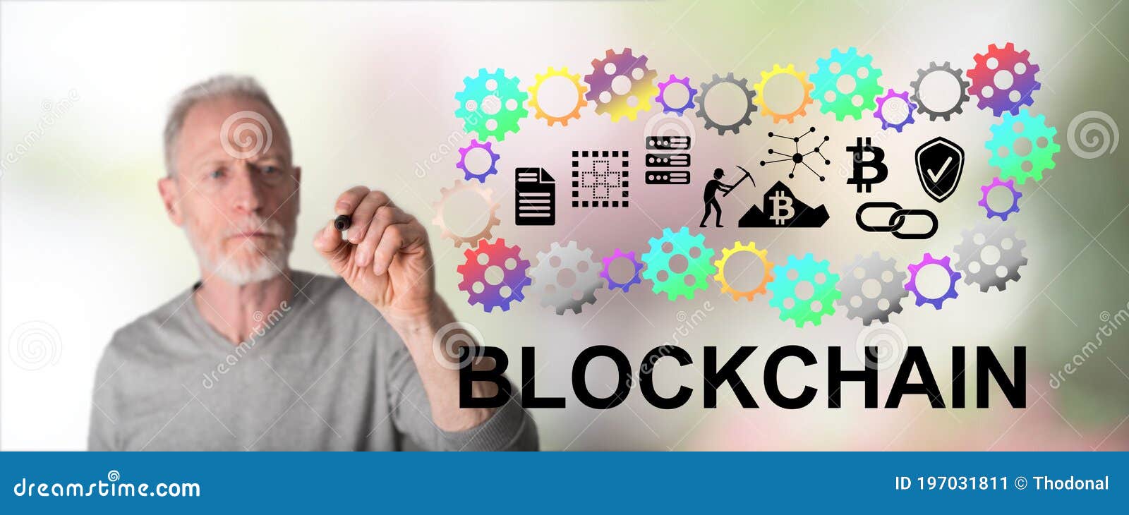 Man Drawing Blockchain Concept Stock Image - Image of contract, mining ...