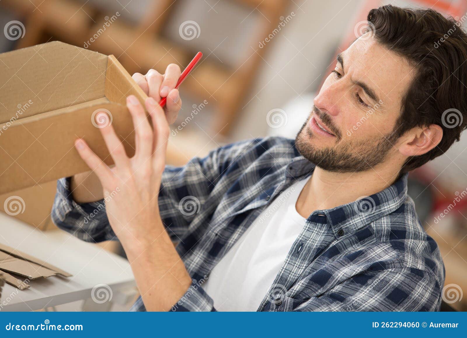 Man Drawing Box with Pencil Stock Photo - Image of manager, equipment ...