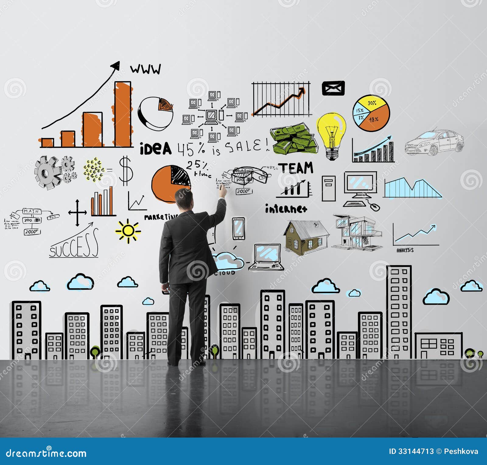 Man drawing city concept stock image. Image of people - 33144713