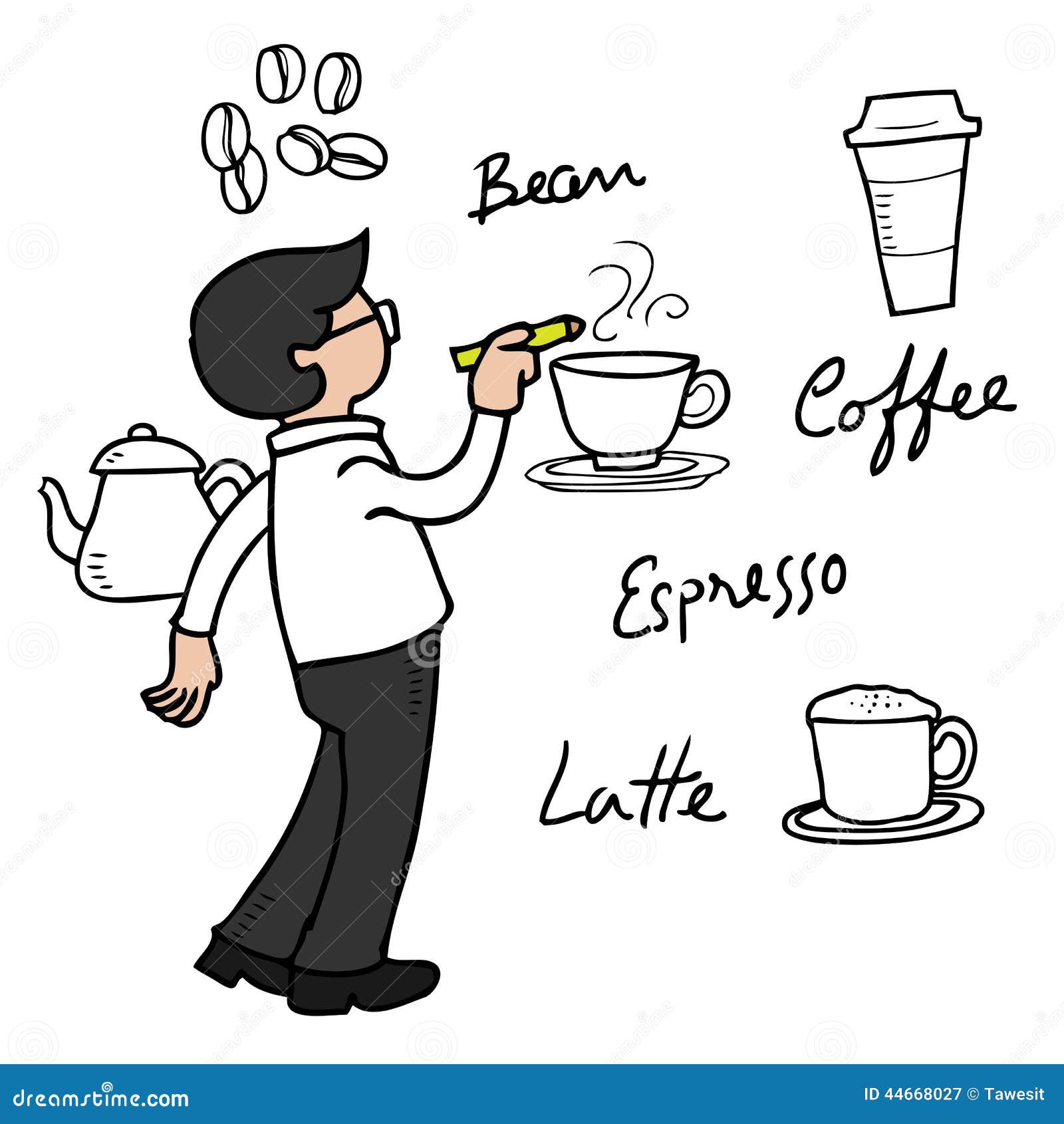 Man drawing coffee on wall stock vector. Illustration of drawn - 44668027