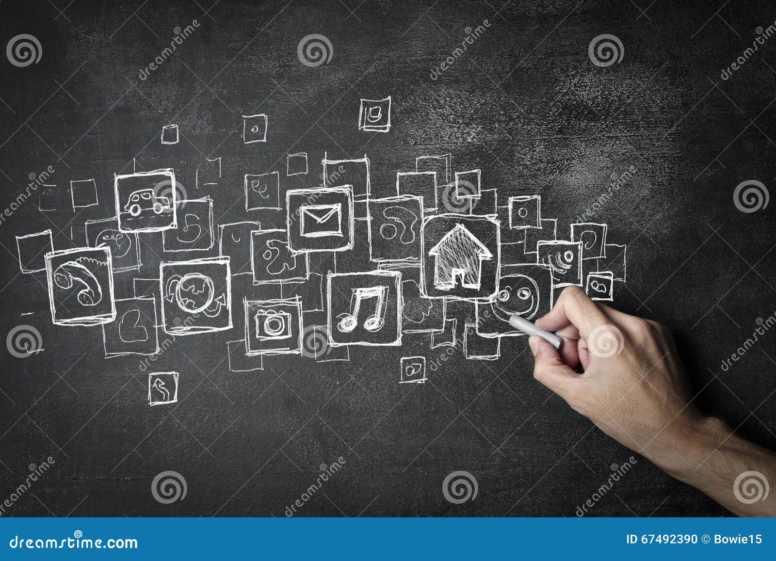 Man Drawing Communication Symbols on a Blackboard Stock Photo - Image ...