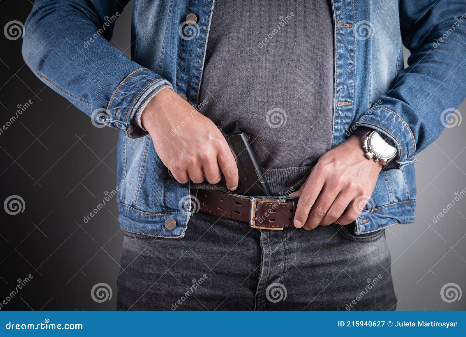 Man Drawing Concealed Carry Pistol Stock Image - Image of holding, male ...