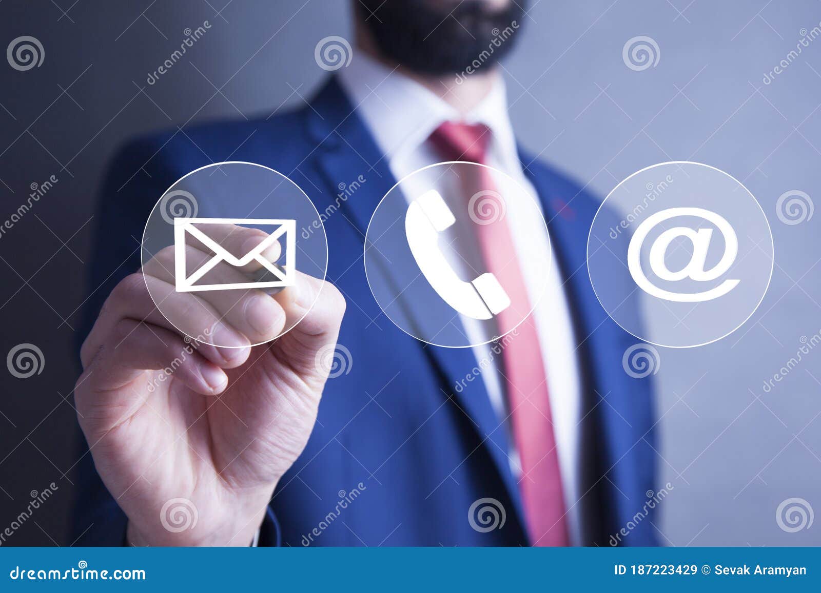 Man Drawing Contact Icons in Screen Stock Image - Image of icons ...