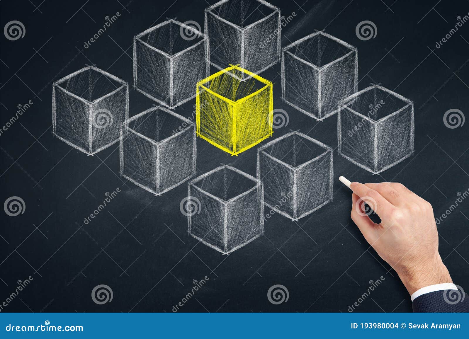 Man drawing cube stock photo. Image of data, business - 193980004