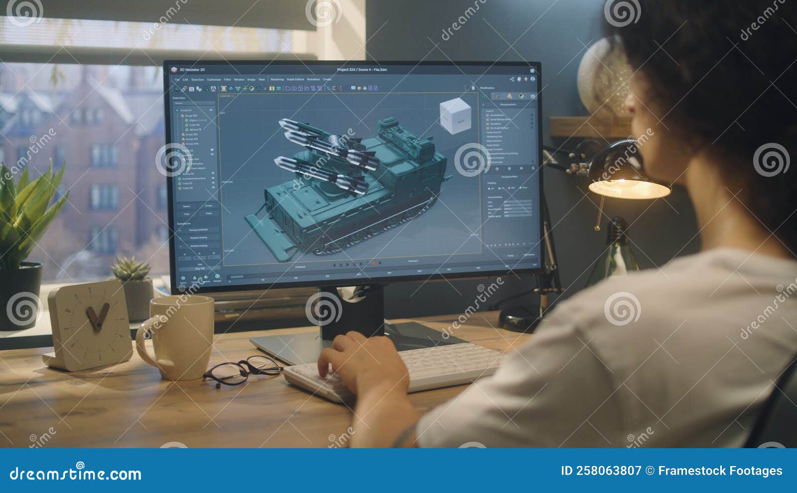 Man Drawing 3D Model of Missile Launcher Stock Image - Image of ...