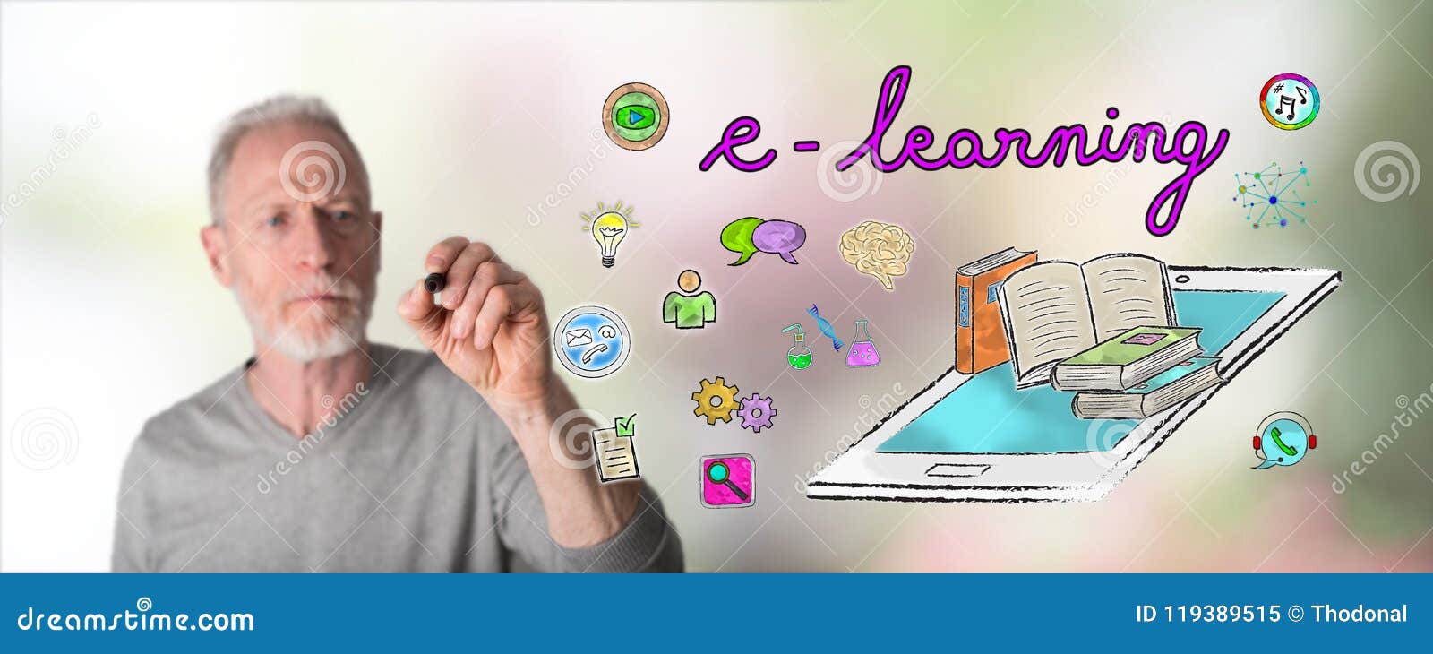 Man Drawing E-learning Concept Stock Image - Image of communication ...