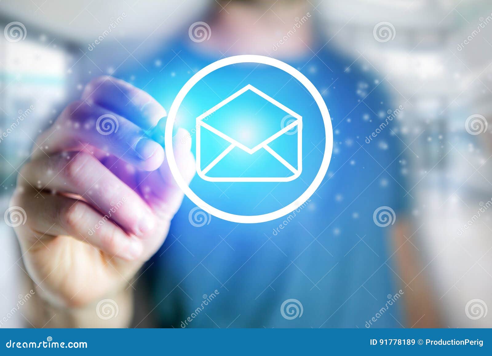 Man Drawing an Email Icon on a Futuristic Interface - Technology Stock ...