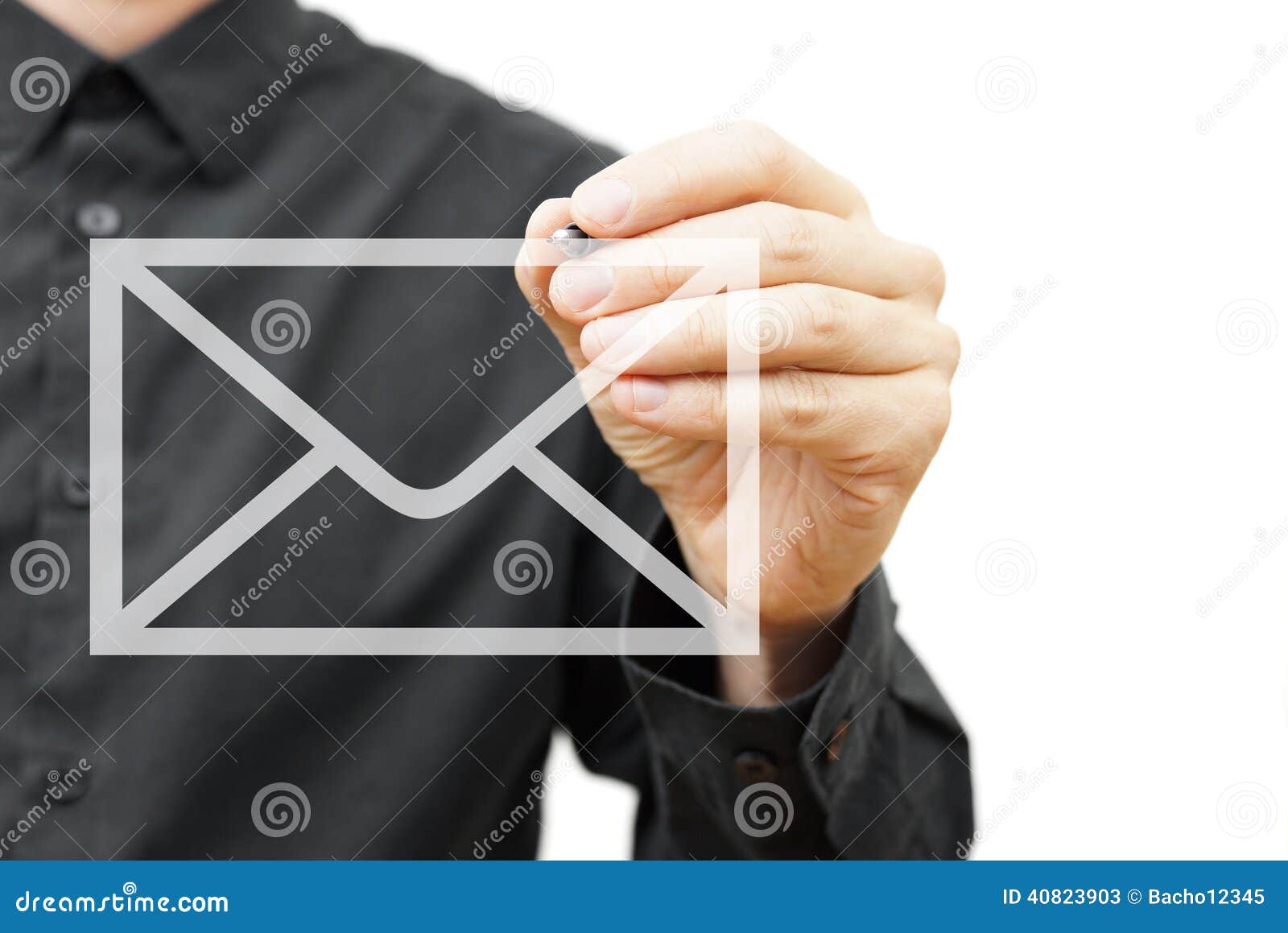 Man Drawing Email Icon on Virtual Screen. Contact Information Stock ...