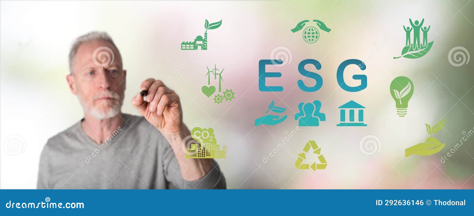 Man drawing esg concept stock illustration. Illustration of finance ...