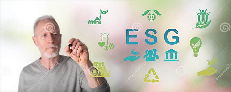 Man drawing esg concept stock illustration. Illustration of finance ...
