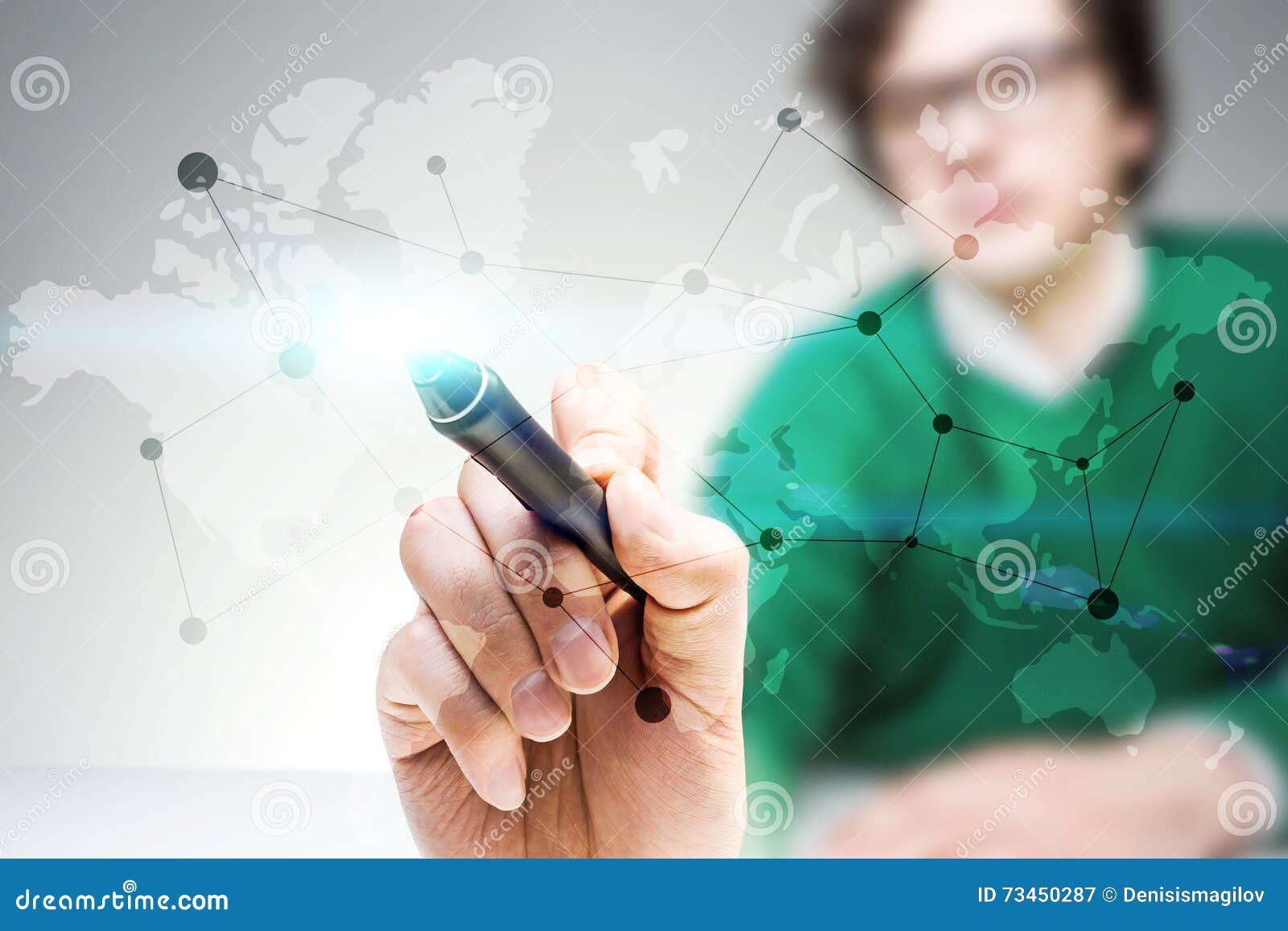 Man drawing global network stock image. Image of modern - 73450287
