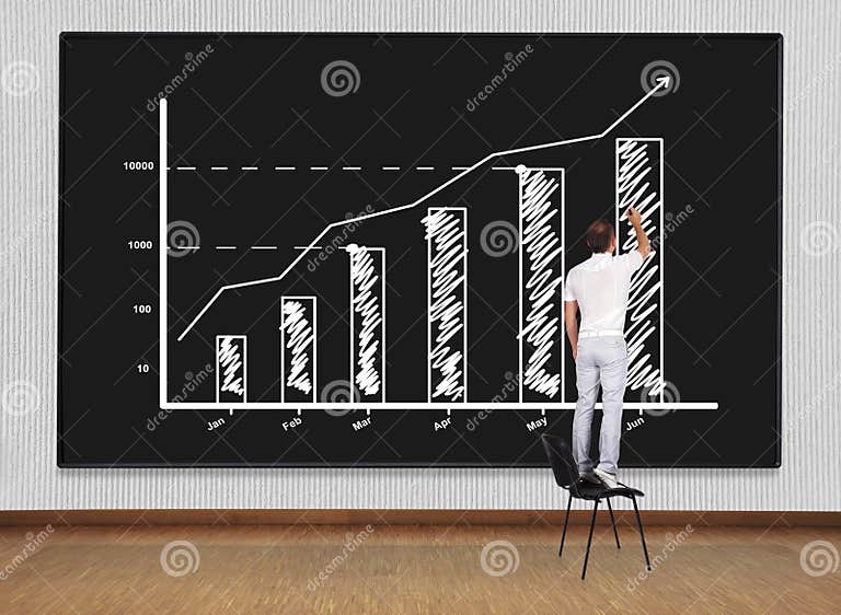 Man drawing graph stock photo. Image of graphic, interior - 34361070
