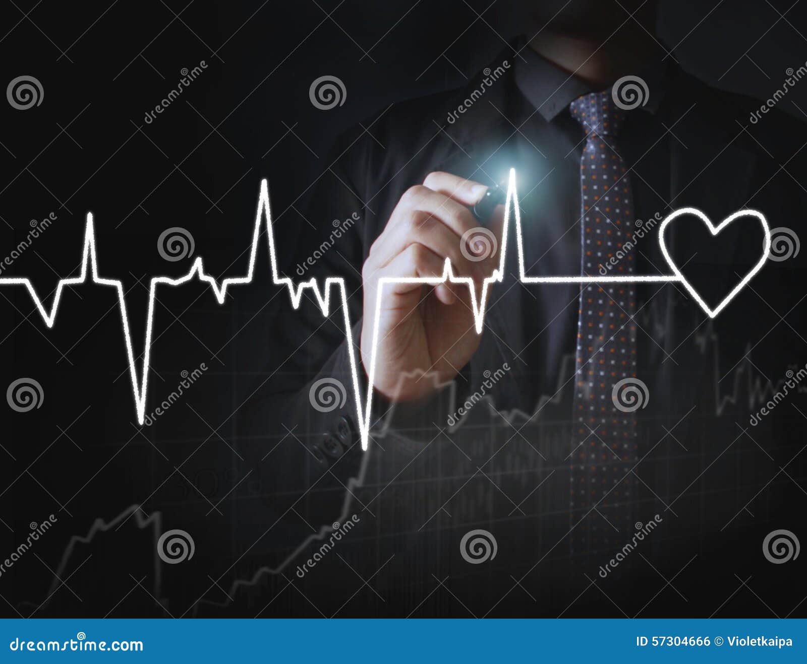 Man Drawing Heart and Chart Heartbeat Stock Illustration - Illustration ...