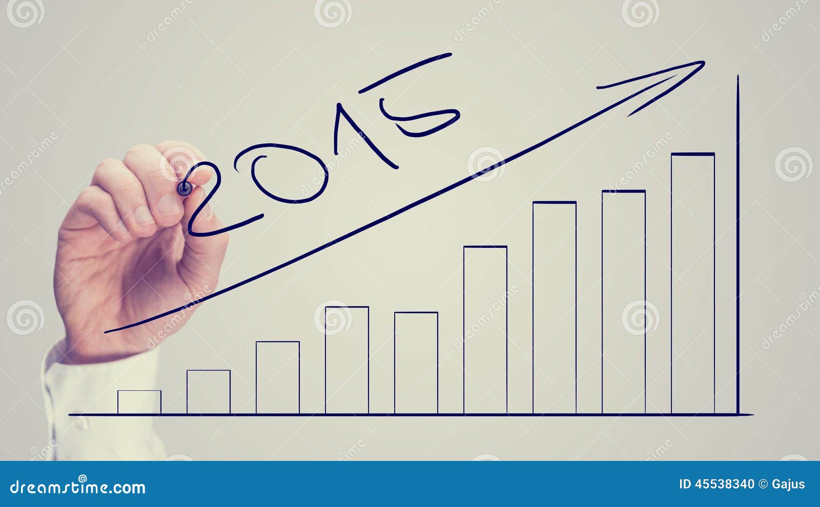 Man Drawing an Increasing Bar Graph Dated for 2015 Stock Photo - Image ...