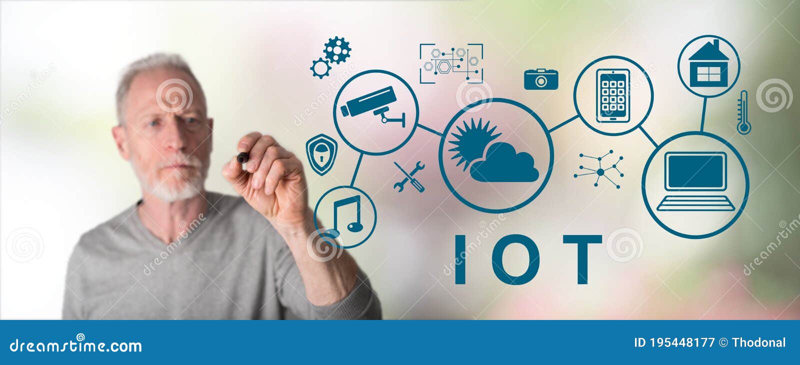 Man drawing iot concept stock image. Image of online - 195448177