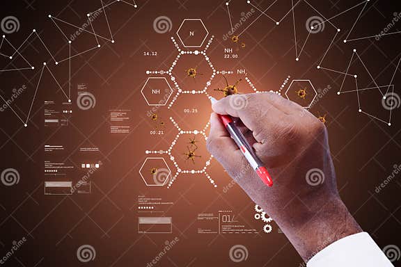 Man Drawing Molecules in Color Background Stock Photo - Image of ...