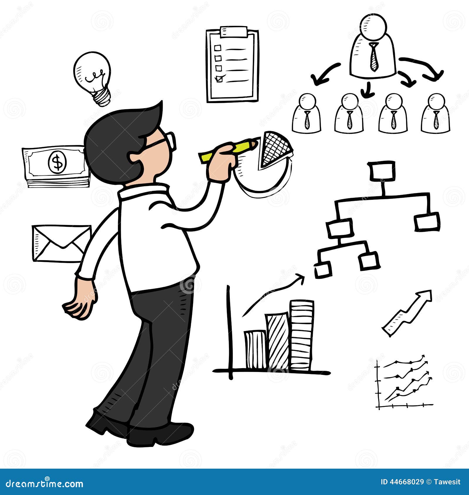 Man Drawing Organization Chart Stock Vector - Illustration of icons ...