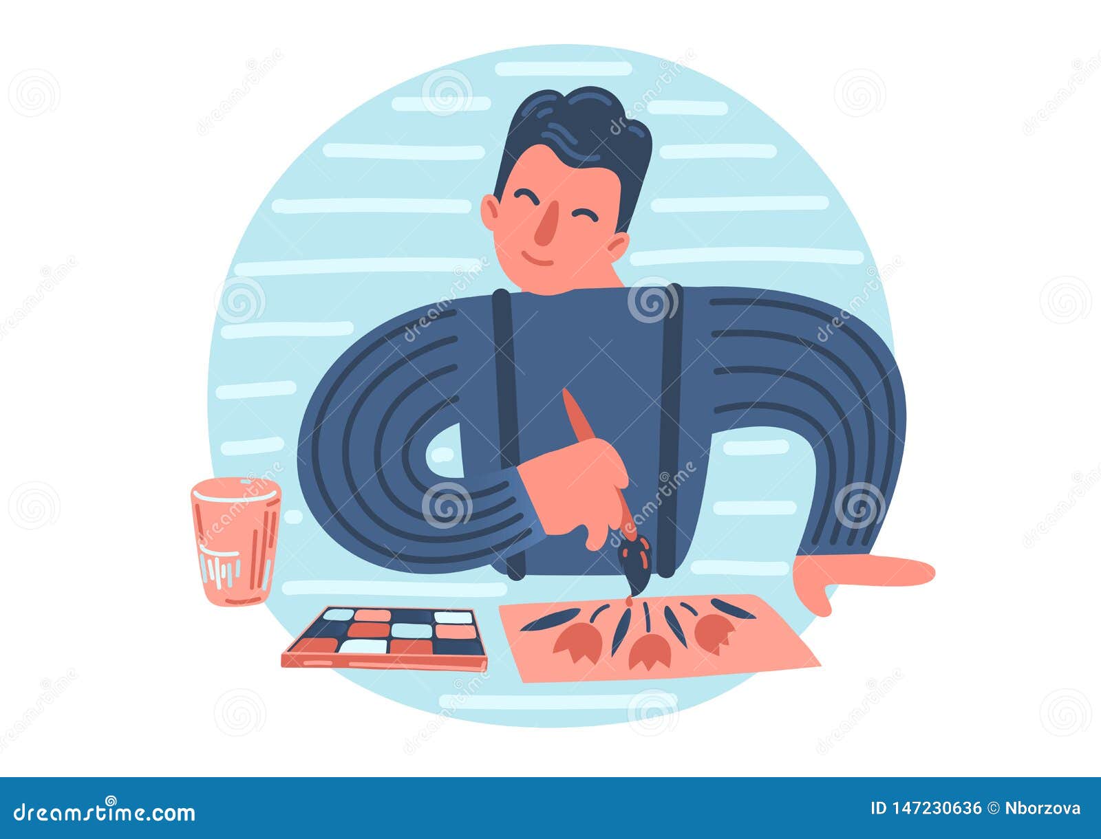 Man drawing on paper. stock vector. Illustration of creative - 147230636