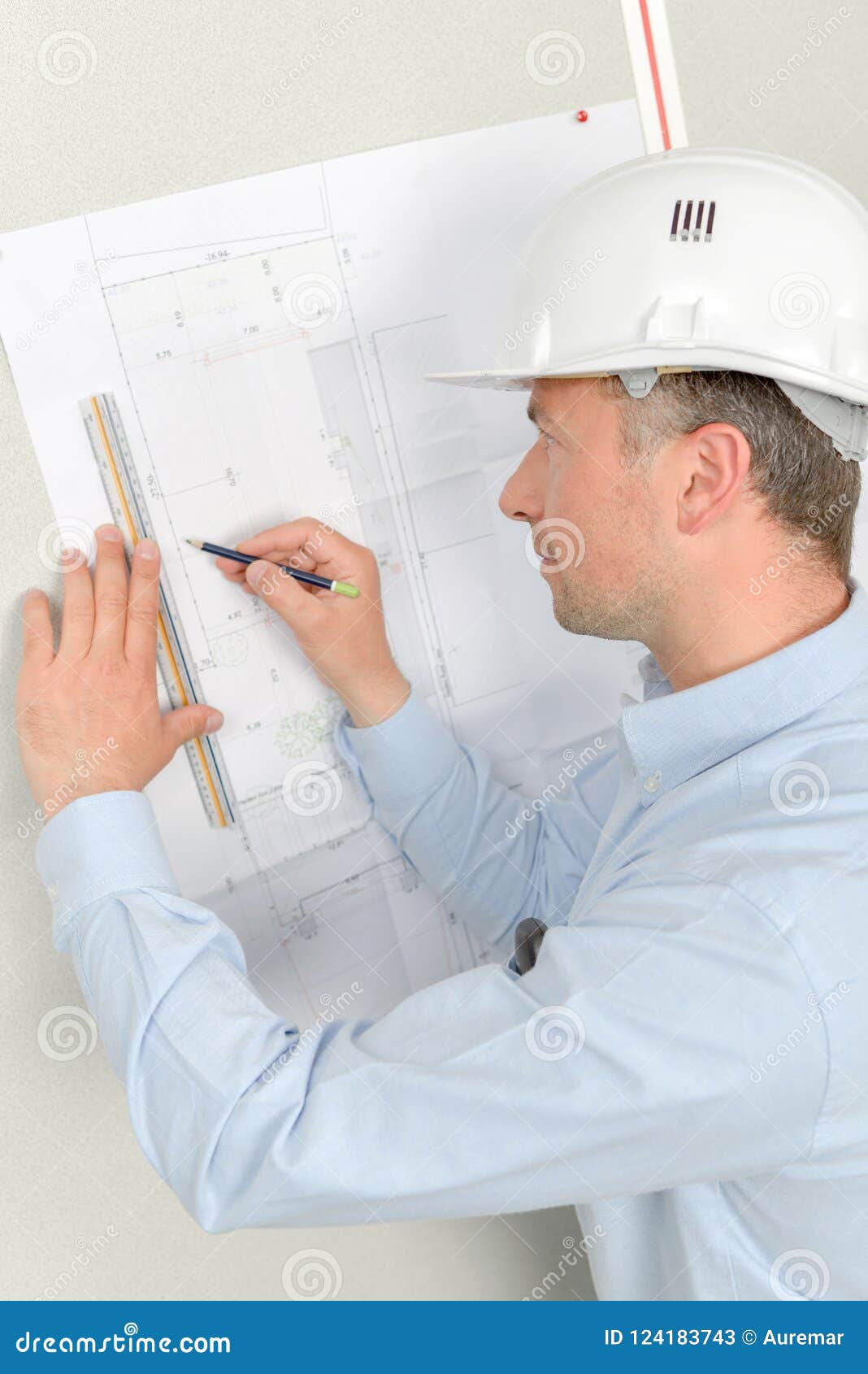 Man drawing a plan stock image. Image of hard, enhancement - 124183743